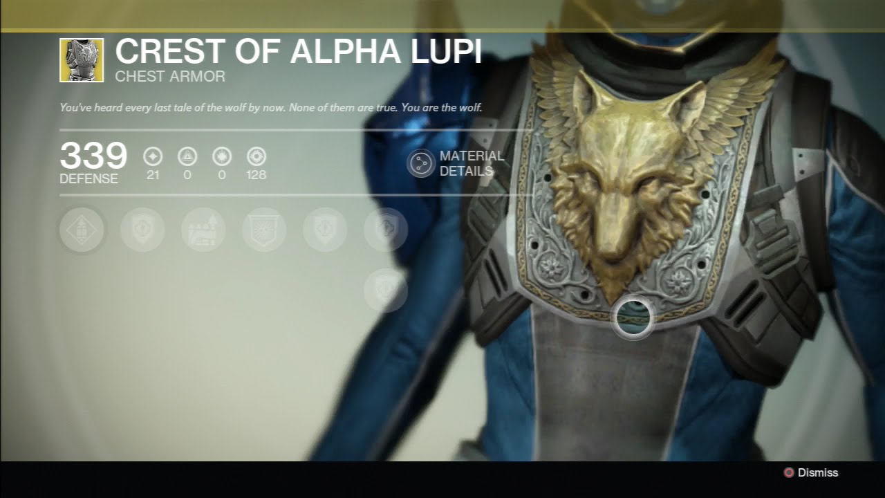 Destiny Exotic Armor Hunter Crest Of Alpha Lupi Chest Armor KG - YouTube