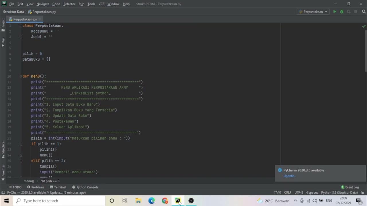 Implementasi Linked List kedalam Pemrograman Python - "Perpustakaan Army" - YouTube