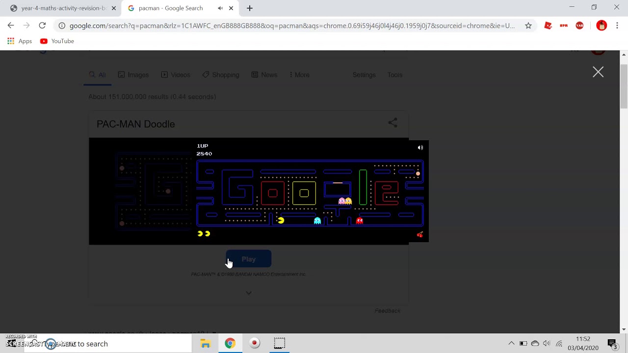 Google Easter Egg Pac-Man Gameplay - YouTube