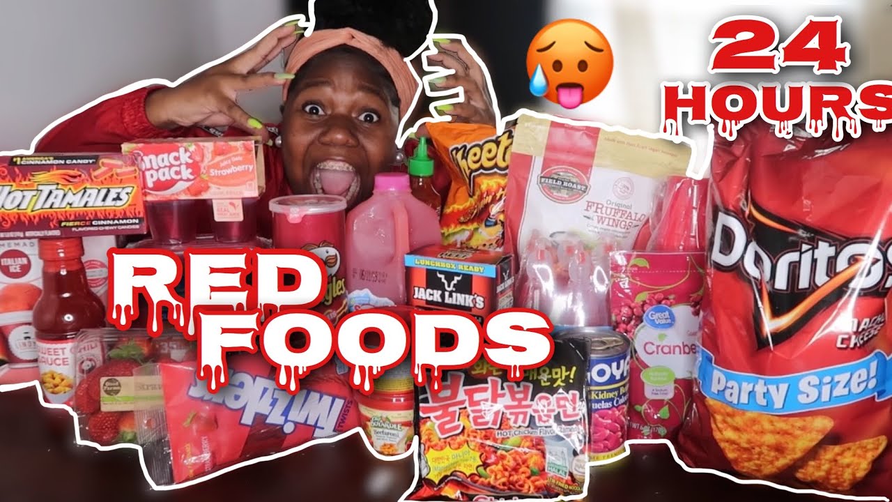 I ONLY ATE RED FOOD FOR 24 HOUR CHALLENGE!! - YouTube