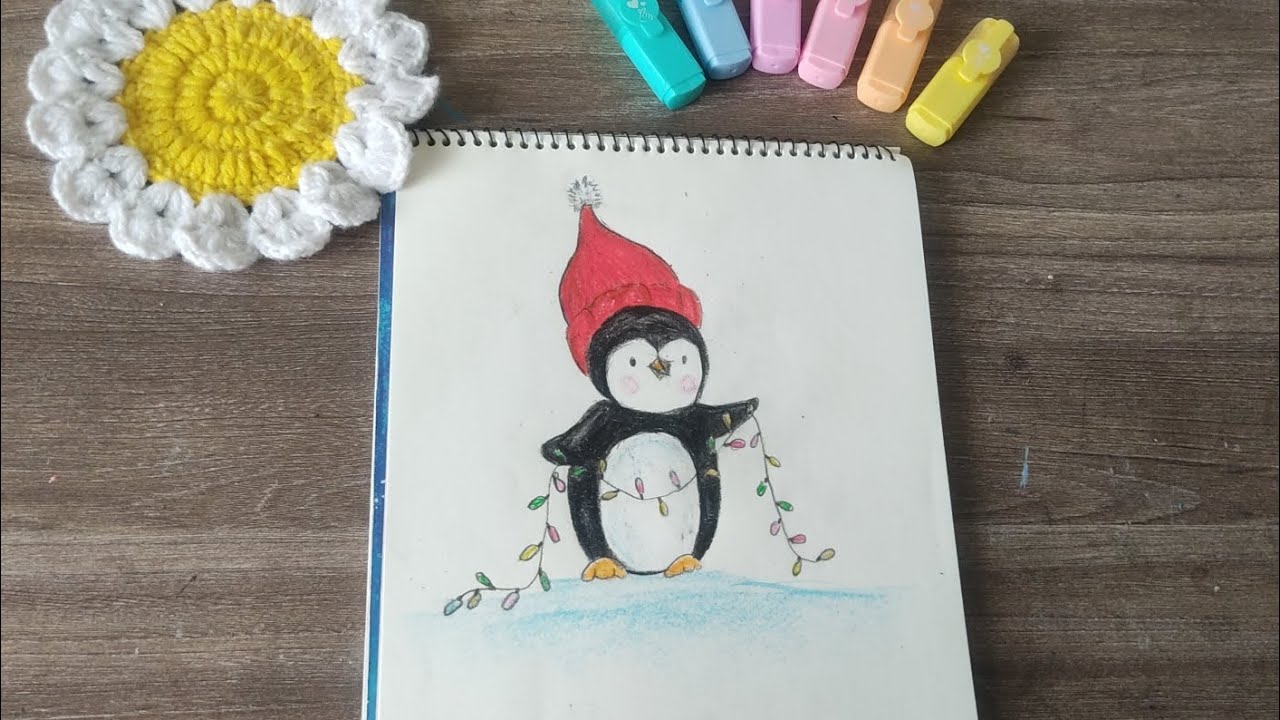 Penguin drawing.Plastic Crayon Art.Chrismas special drawing. - YouTube