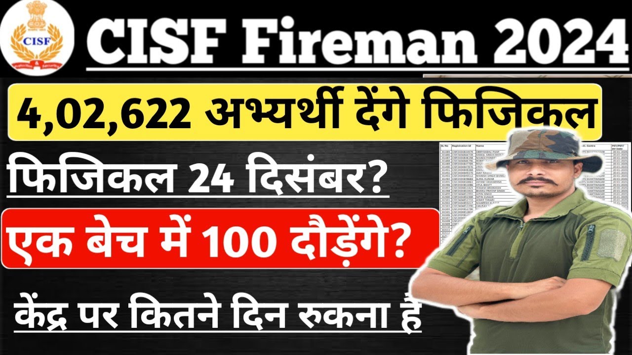 CISF Fire Man 2024 Physical List ll फिजिकल में 100 का बैच बनेगा ...
