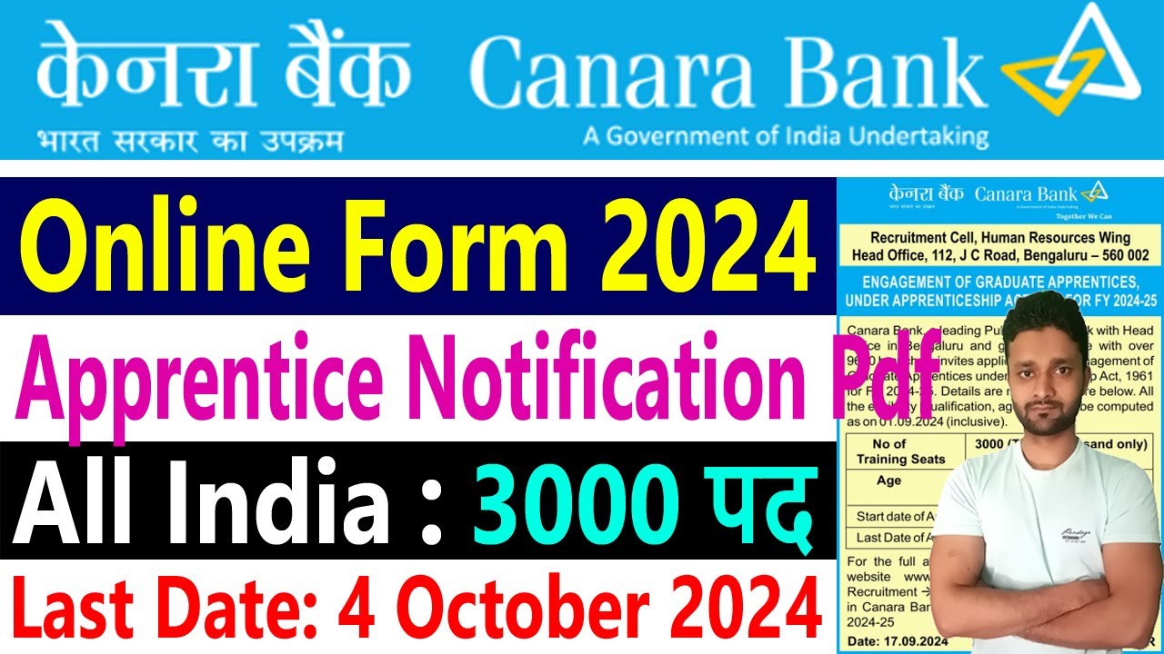 Canara Bank Recruitment 2024 Apprentice Notification Pdf 3000 Vacancy ...