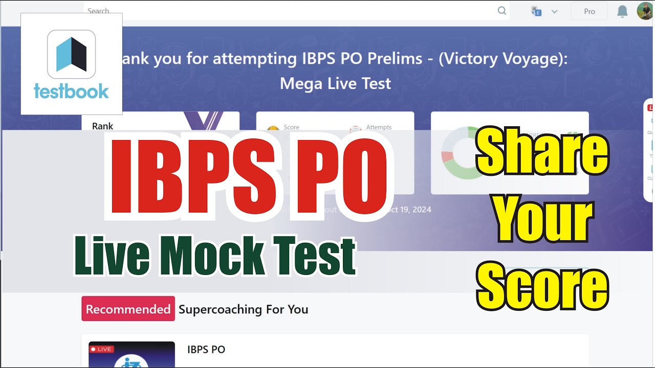 📚 Testbook IBPS PO Live Mock Test | Till 19 October | My Score ? # ...