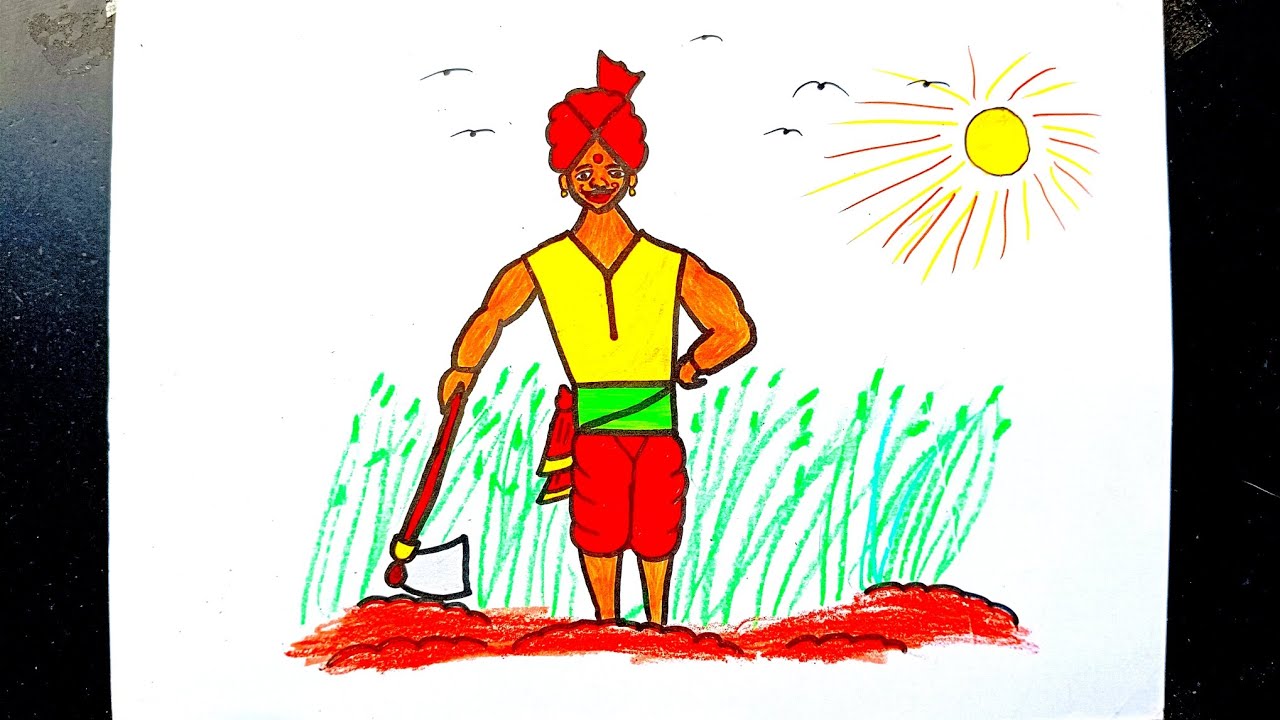 How to Colour Farmer with sketch pens | Indian farmer Drawing with ...