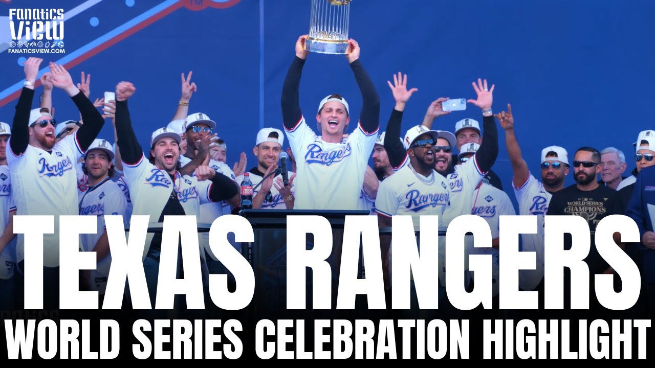 Adolis Garcia, Corey Seager & Texas Rangers Raise World Series Trophy ...
