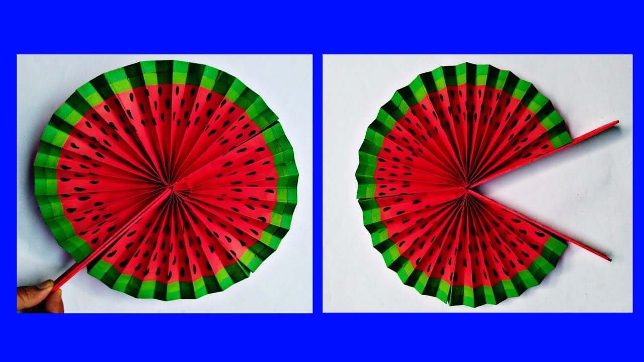 Diy watermelon hand fan|Paper fruit fan|Rose Creation - YouTube