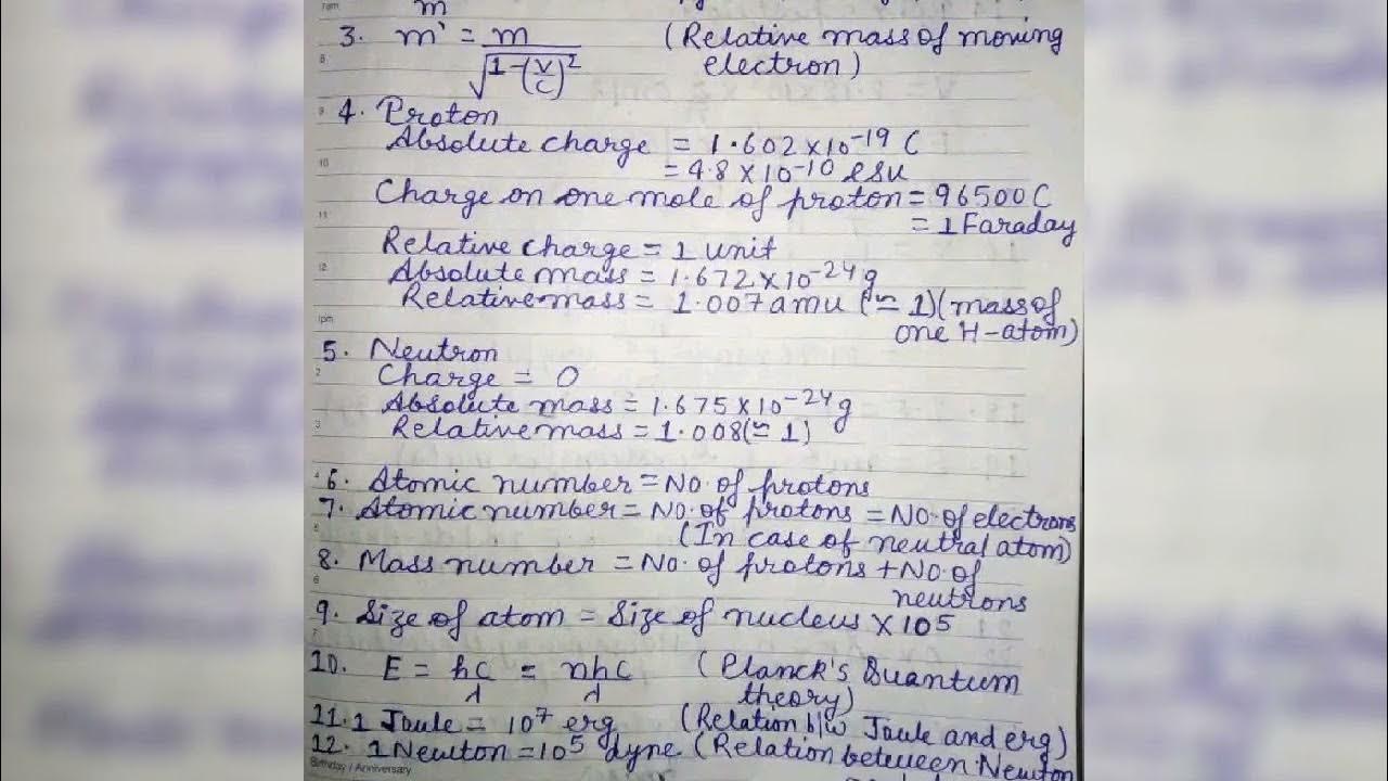 CHEMISTRY FORMULAS FOR CLASS - 11 CHAPTER - 2(STRUCTURE OF AN ATOM ...