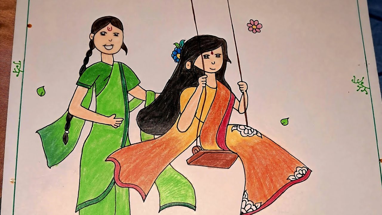 Hariyali Teej drawing #drawing #elina #art #trendingvideo - YouTube