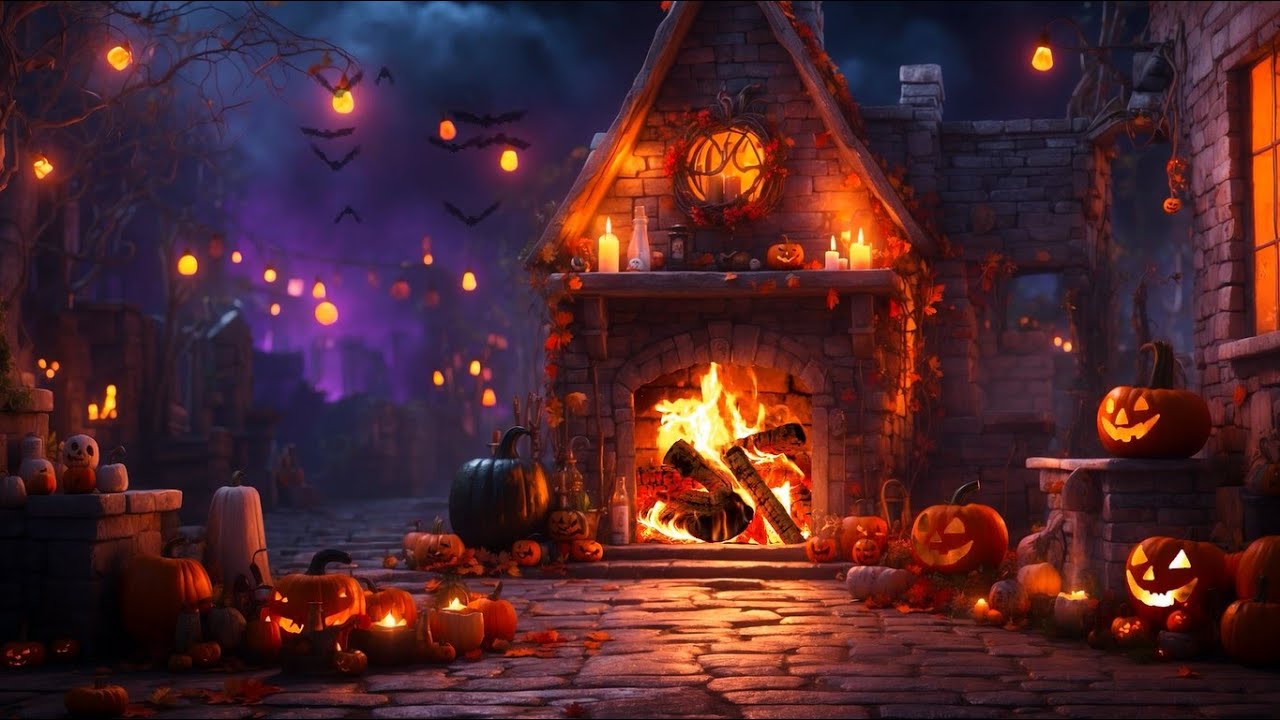 Halloween Vibes Backdrop | 3 Hours of Haunted Music and Fireplace ...