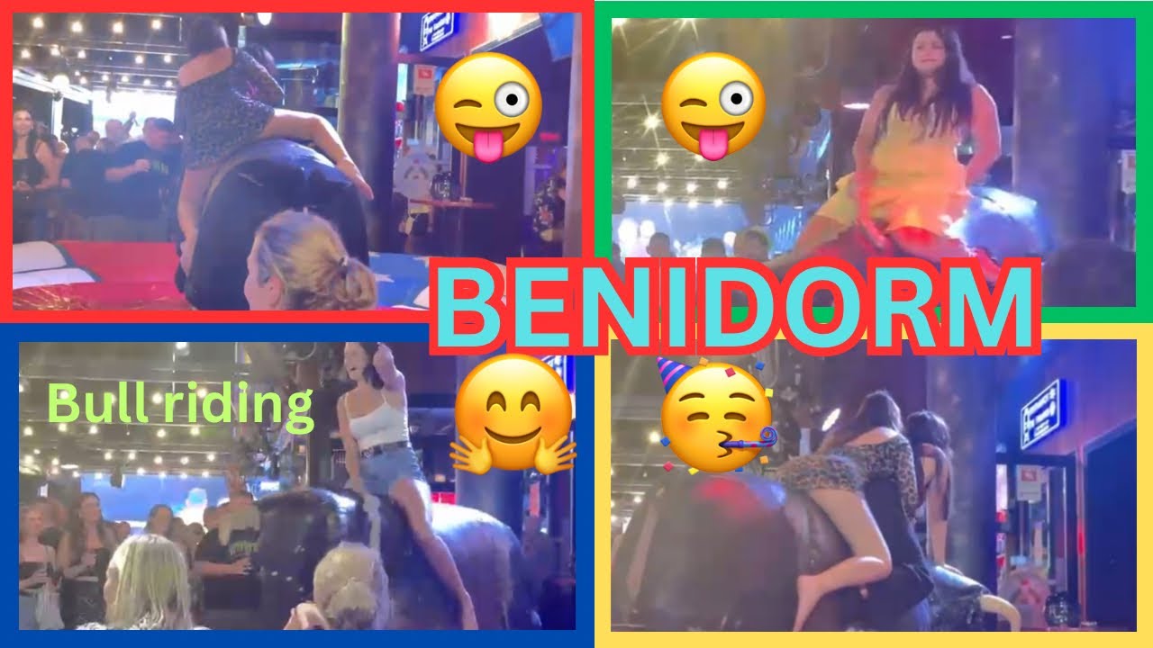 😜How to put a Bull rope on a Bull 🐂 Benidorm Girls Bull Ride Reaction ...