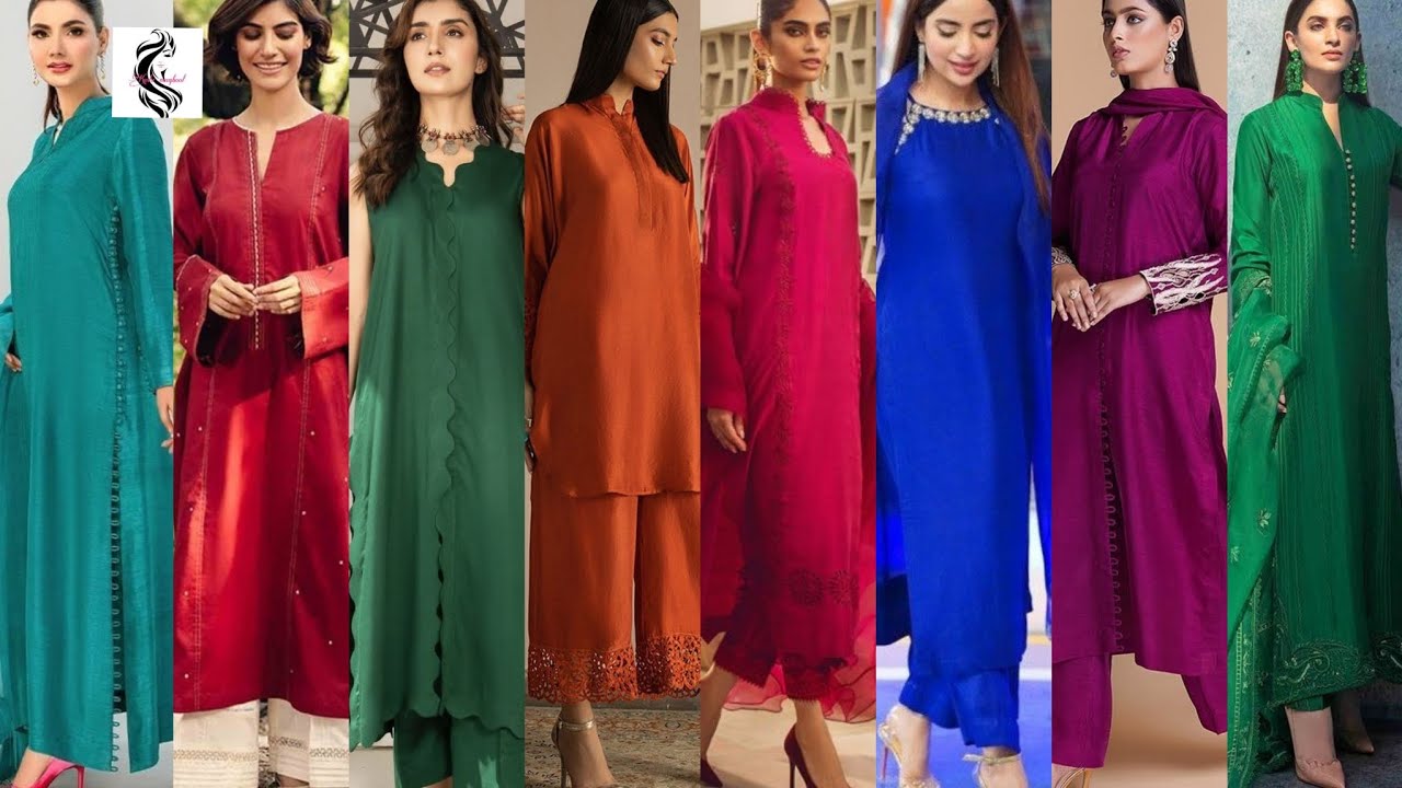 Plain Dresses Designing || One colour plain dresses designing for ...