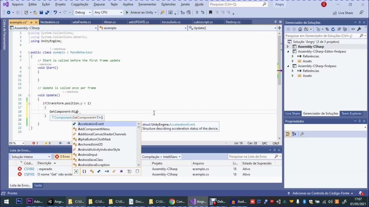 Rigidbody Através Do Getcomponent Unity Youtube