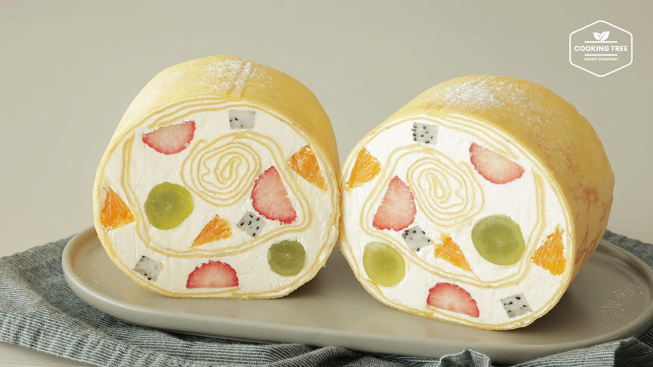 과일 크레이프 롤케이크 만들기 : Fruit Crepe Roll Cake Recipe | Cooking tree - YouTube