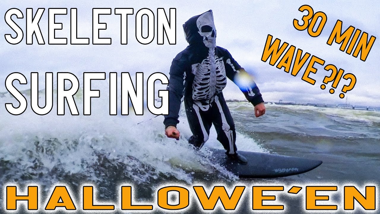 SKELETON SURFS 30min WAVE! Halloween River Surfing - Orion Surfs Raw ...