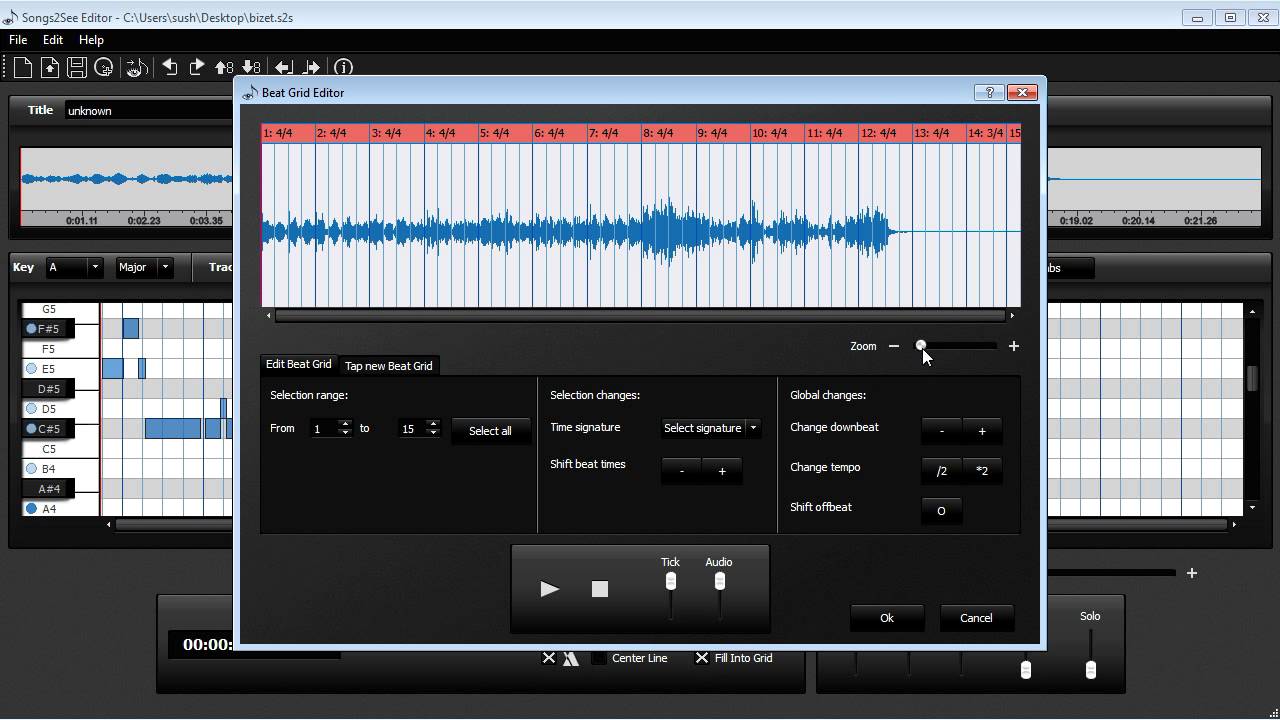 Editing the beat grid in Songs2See Editor - YouTube