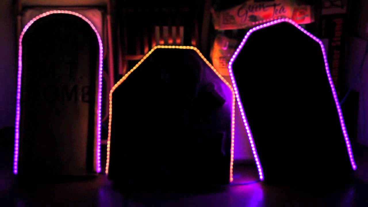 Halloween Tombstone RGB LED outline test - YouTube