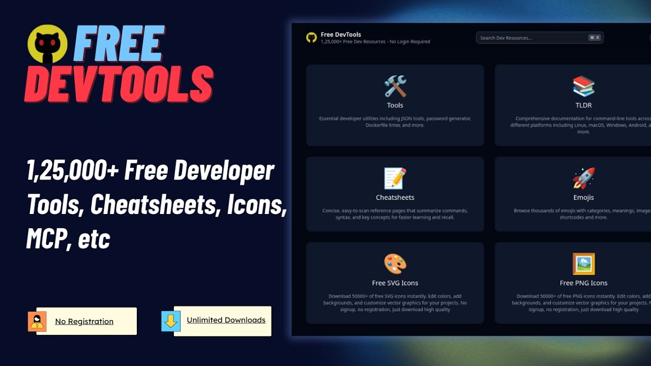Free DevTools - 1,25,000+ Free Developer Tools, Cheatsheets, Icons, MCP, etc - YouTube