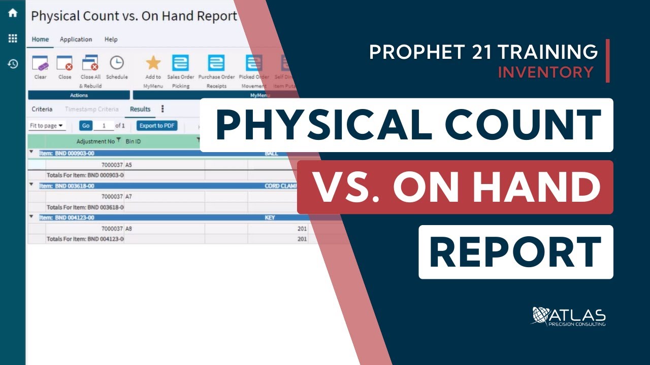 Physical Count vs. On-Hand Report in Prophet 21 - Cycle Count - YouTube