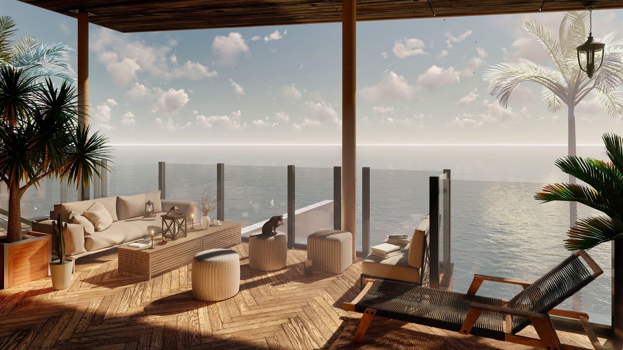 Ocean Cafe Ambience | Wave Sound for Sleep | ASMR at the Beach - YouTube