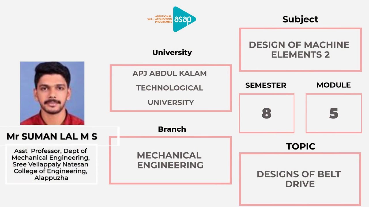 ASAP Engineering Session 33 | 𝐌𝐄 | 𝐒𝟖 | 𝐃𝐞𝐬𝐢𝐠𝐧𝐬 𝐨𝐟 𝐁𝐞𝐥𝐭 𝐃𝐫𝐢𝐯𝐞 - 𝐌𝐫 ...