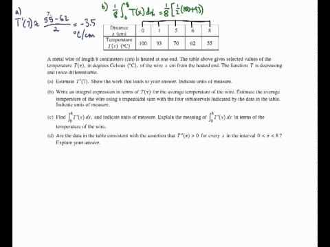 AP Rectangular and Trapezoidal Approximation FRQ 07 A - YouTube