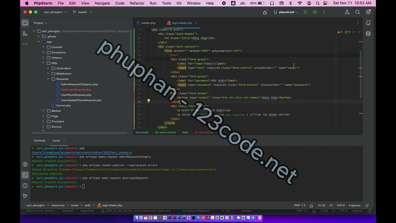 Đồ án 2023 - Hướng dẫn validate login user - Tìm phòng trọ laravel - 123code.net - YouTube