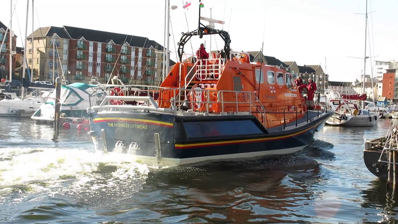 The Brand new Mumbles RNLI Tamar Lifeboat at Swansea Marina - YouTube