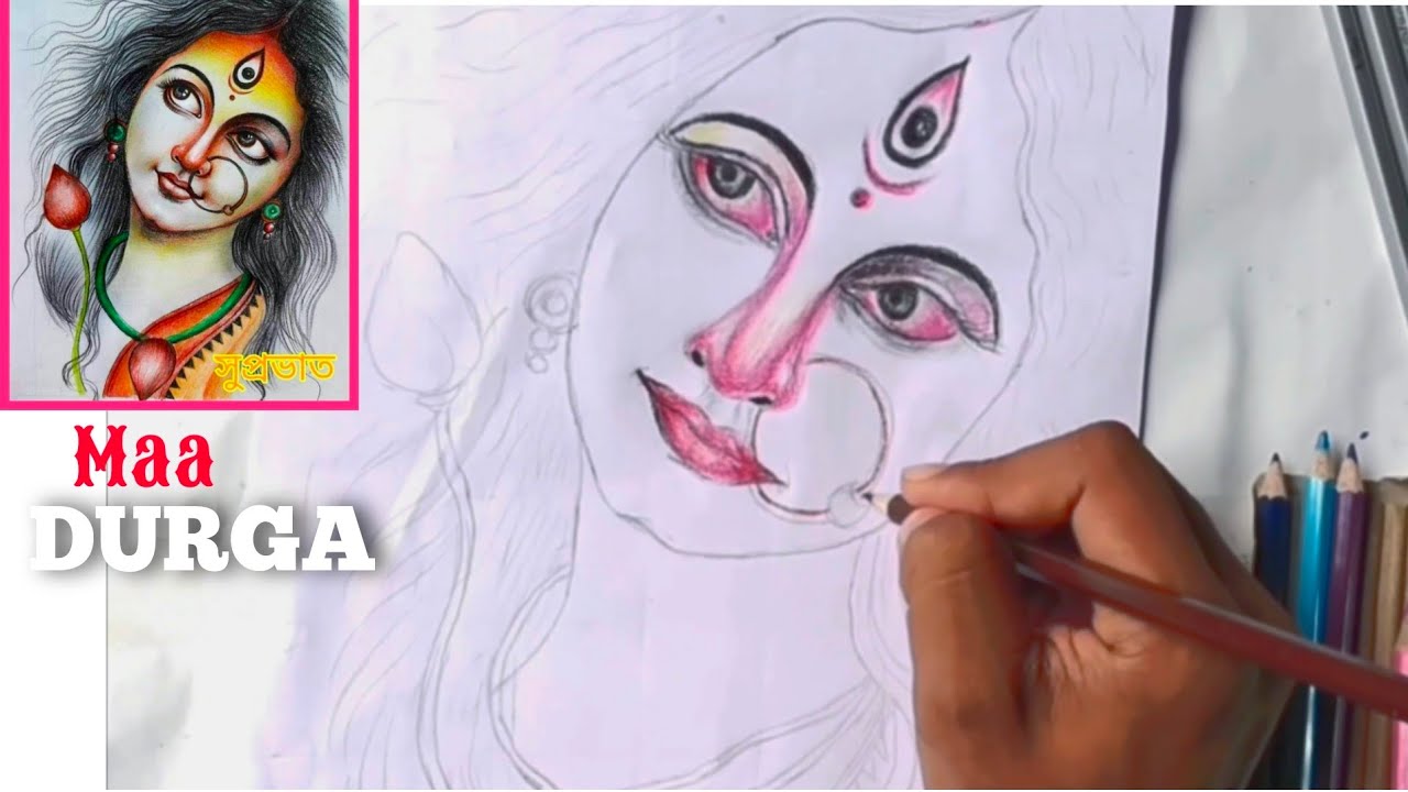 Maa Durga Drawing || Durga Mata Drawing , Outline Tutorial , girdmethod ...