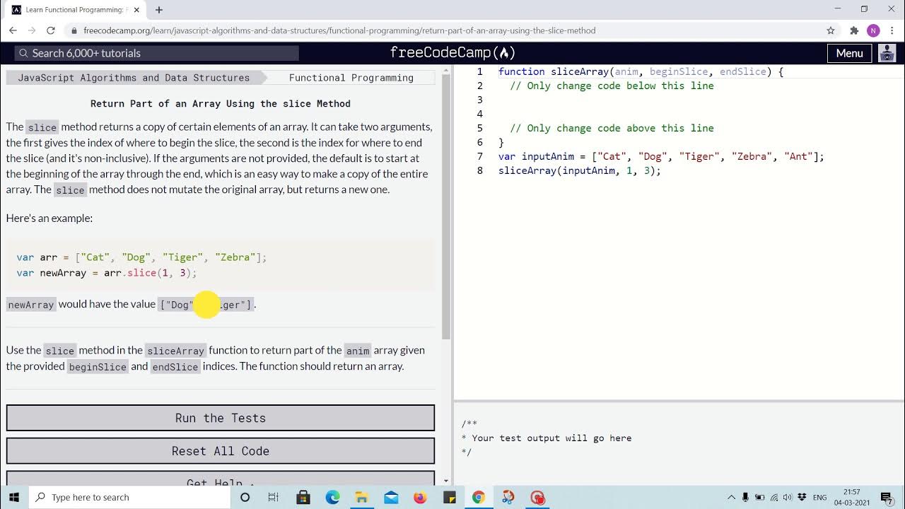 Tutorial 11 - return part of an array using slice method - freecodecamp - YouTube