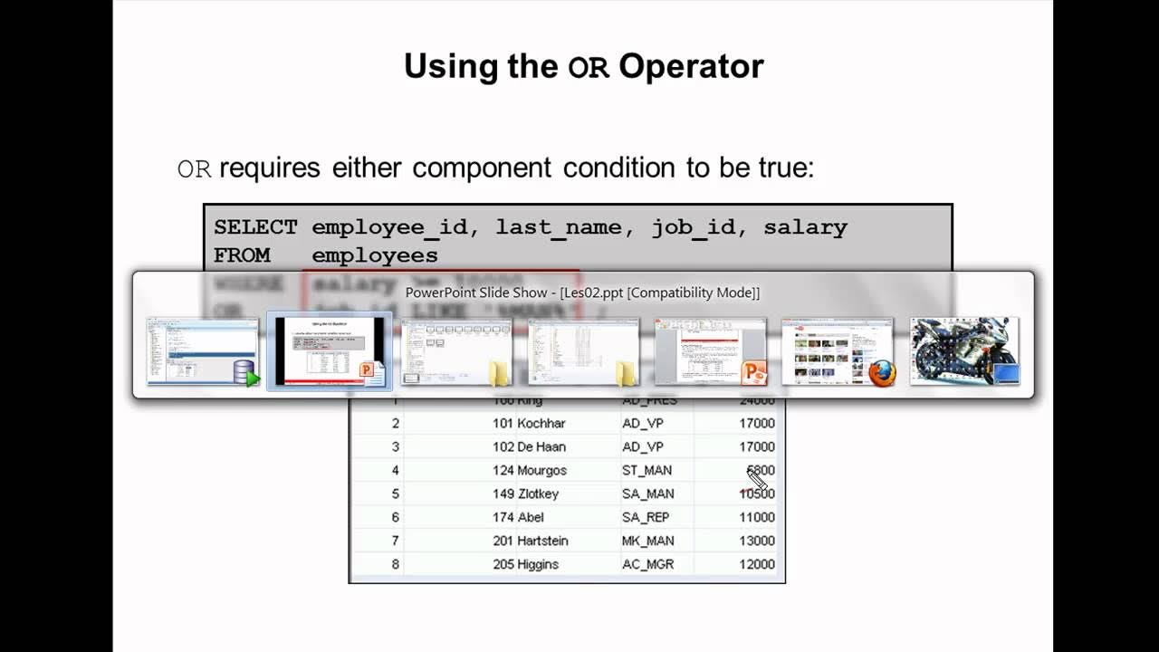 Oracle SQL Video Tutorial 12 : Logical conditions AND ,OR ,NOT IN ...