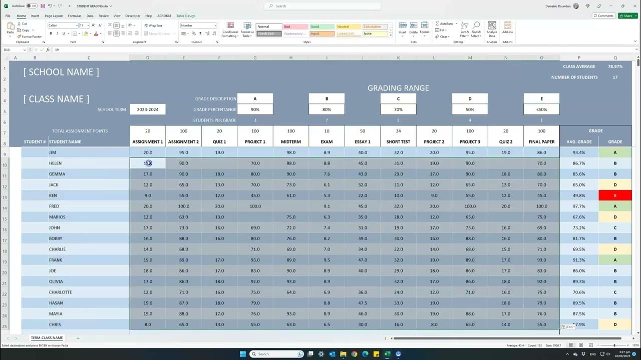 Simple Student Grade Book Excel Google Sheets Spreadsheet - YouTube