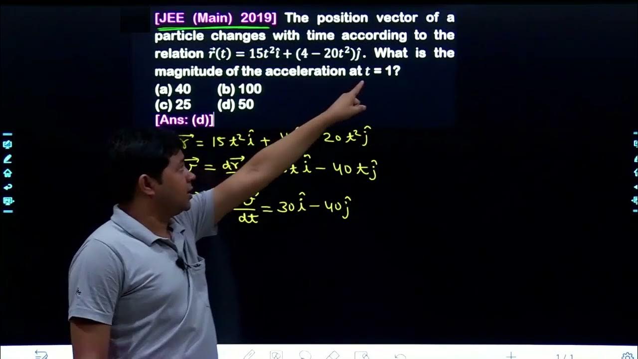 The position vector of a particle changes with time according to the relation r ⃗(t)=15t^2 i ̂ ...