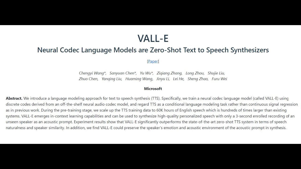 Microsoft VALL-E can reproduce anyone's voice from a 3-second audio sample - YouTube