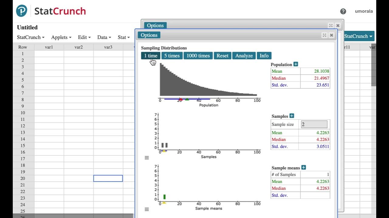 Sampling Distributions in StatCrunch - YouTube
