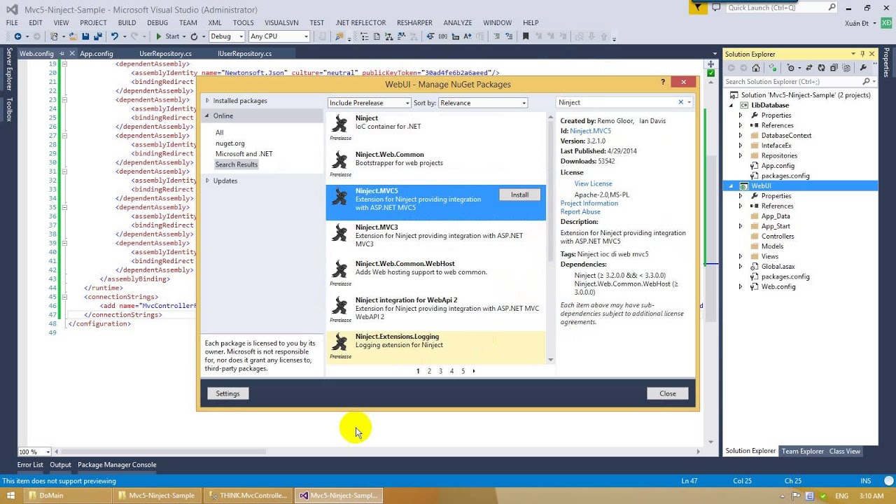 Mvc5 Using Controler Factory With Ninject Ioc Youtube