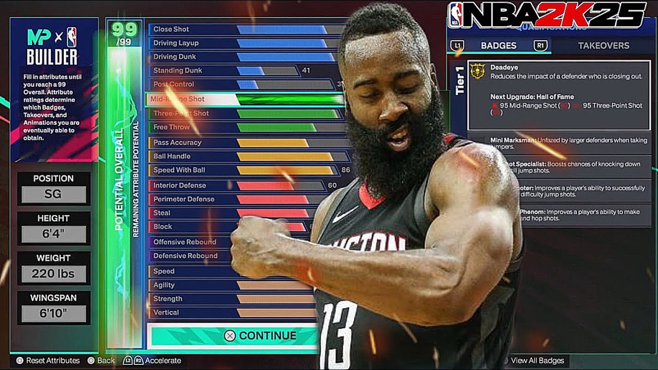 NBA 2K25 JAMES HARDEN BUILD - ALL AROUND OFFENSIVEGUARD BUILD!! - YouTube