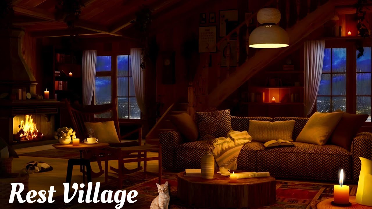 Natural Rainfall-Light Rain-Rainstorm-Fireplace Ember Fire Crackling ...