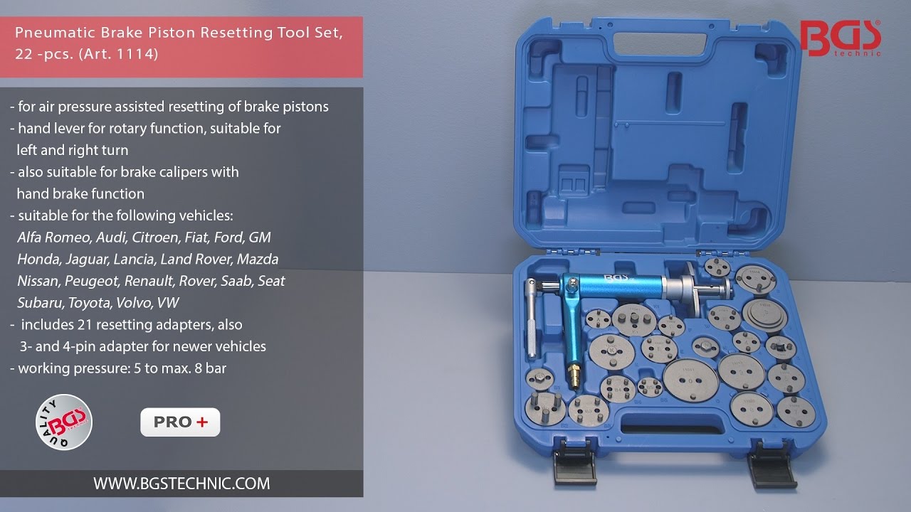 Pneumatic Brake Piston Resetting Tool Set, 22 -pcs. (Art. 1114) - YouTube