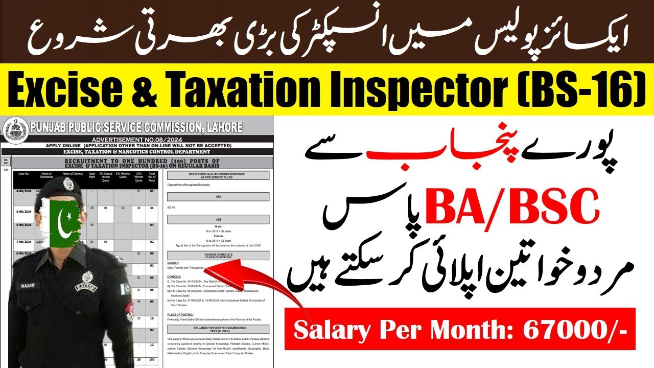 Excise & Taxation Inspector Jobs 2024 | How To Apply For Excise ...