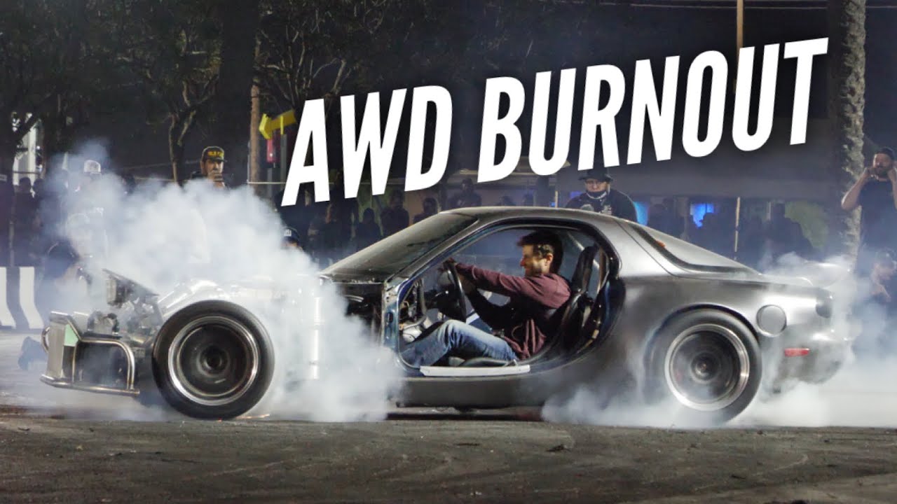 AWD BURNOUT IN MY 1000HP 4 ROTOR RX-7! - YouTube