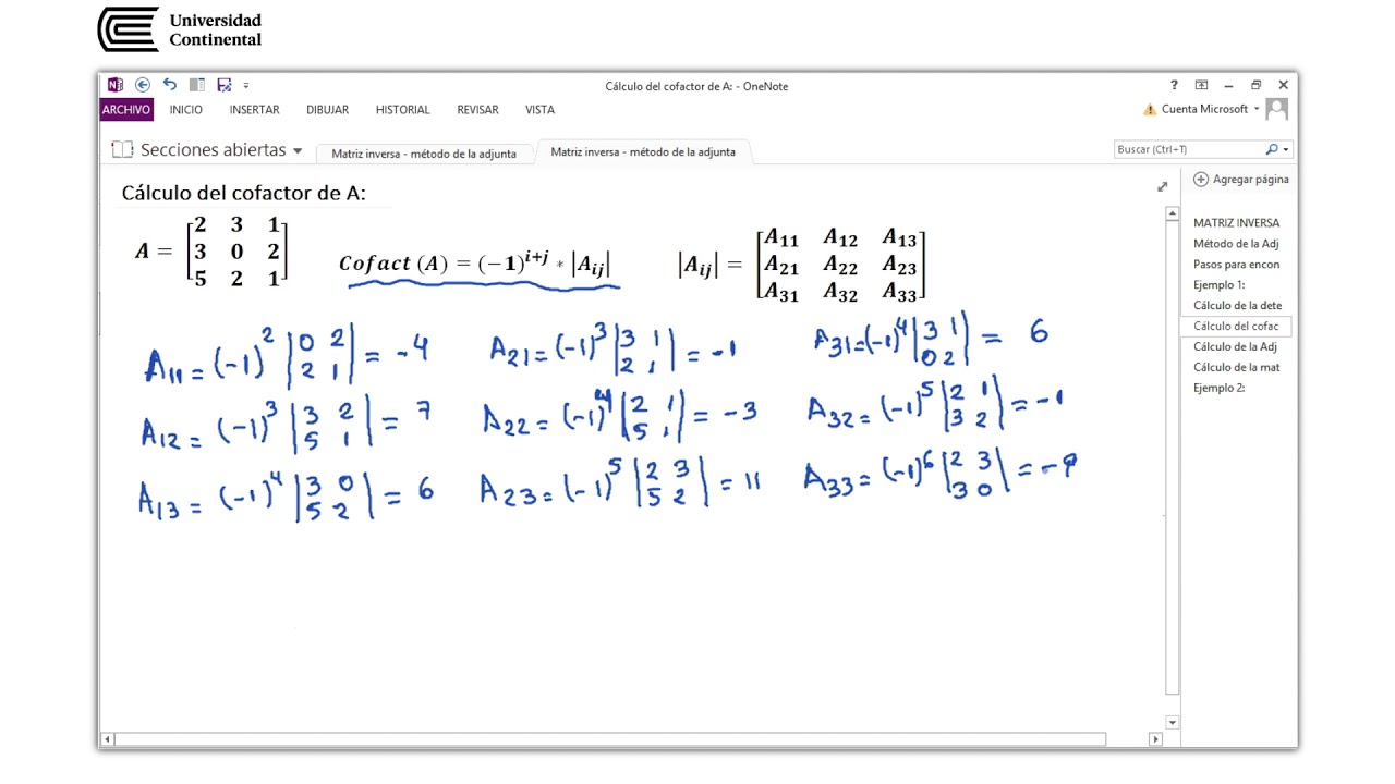 Matriz inversa: método de la adjunta - YouTube