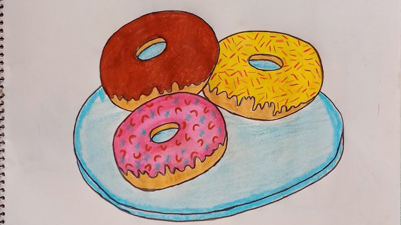 How to draw donuts step by step || Easy donuts drawing || Easy donuts ...