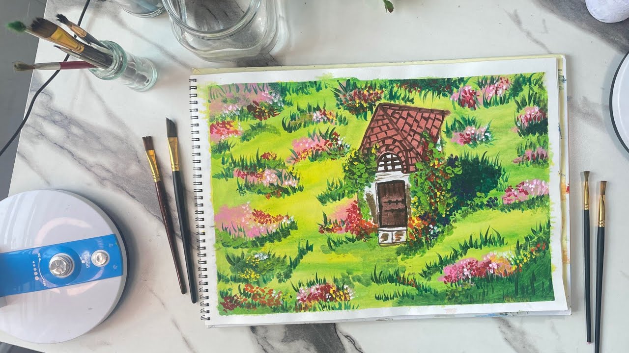 Painting a beautiful Ghibli Studio scene🌿 /Paint with me🙃/Tutorial step ...