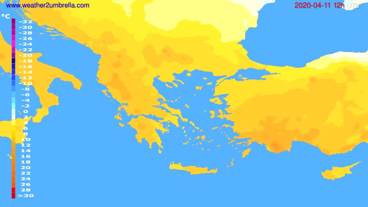 Temperature forecast Greece // modelrun: 00h UTC 2020-04-11 - YouTube