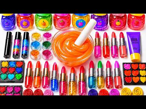 Satisfying Slime ASMR🌈 DIY How To Make Glossy Orange Slime Mixing Makeup Sunscreen Glitters Lipstick