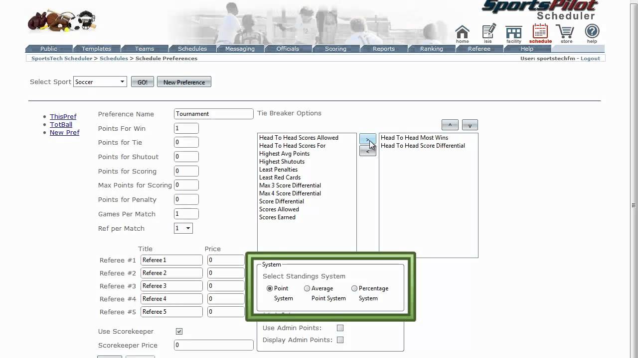 SportsPilot Scheduler - Create Schedule - Scoring Preferences - YouTube