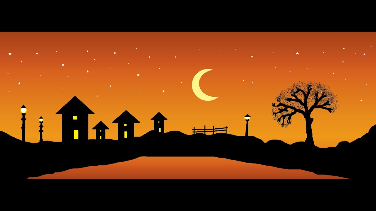 HOW TO DRAW NIGHT VIEW IN MS PAINT | PAINT DRAWING NIGHT SUNSET | Draw ...
