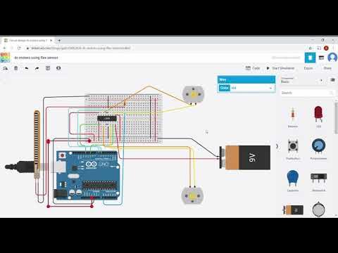 Circuit design dc motors using flex sensor Tinkercad - YouTube
