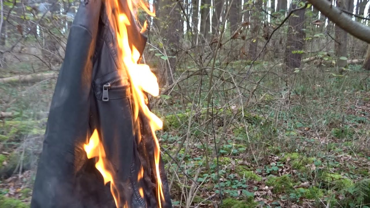 burning a (fake) leatherjacket. Bye, bye... cute leather jacket! - YouTube